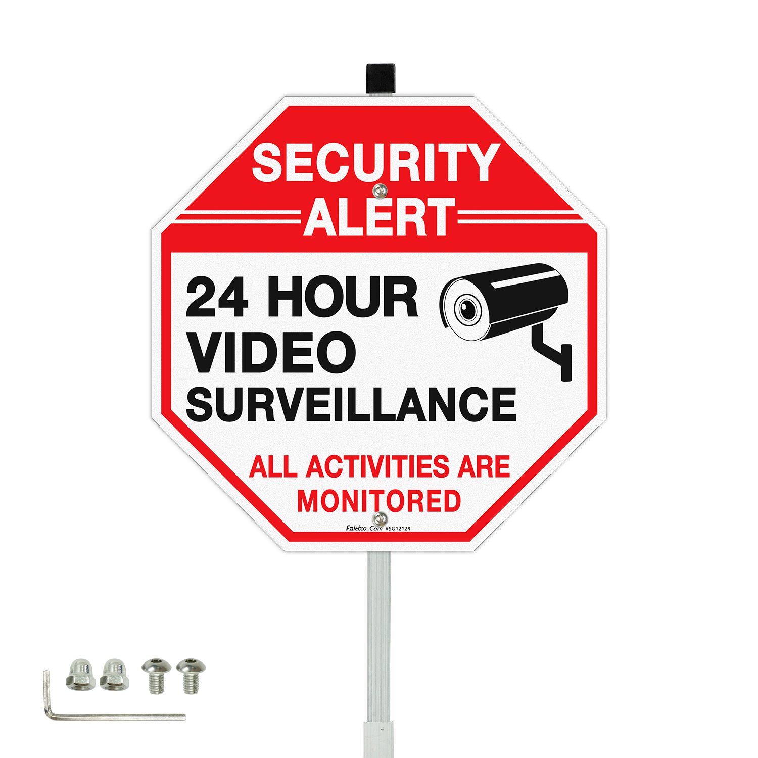 Faittoo Security Sign Video Surveillance Sign with 36" Stake for ...