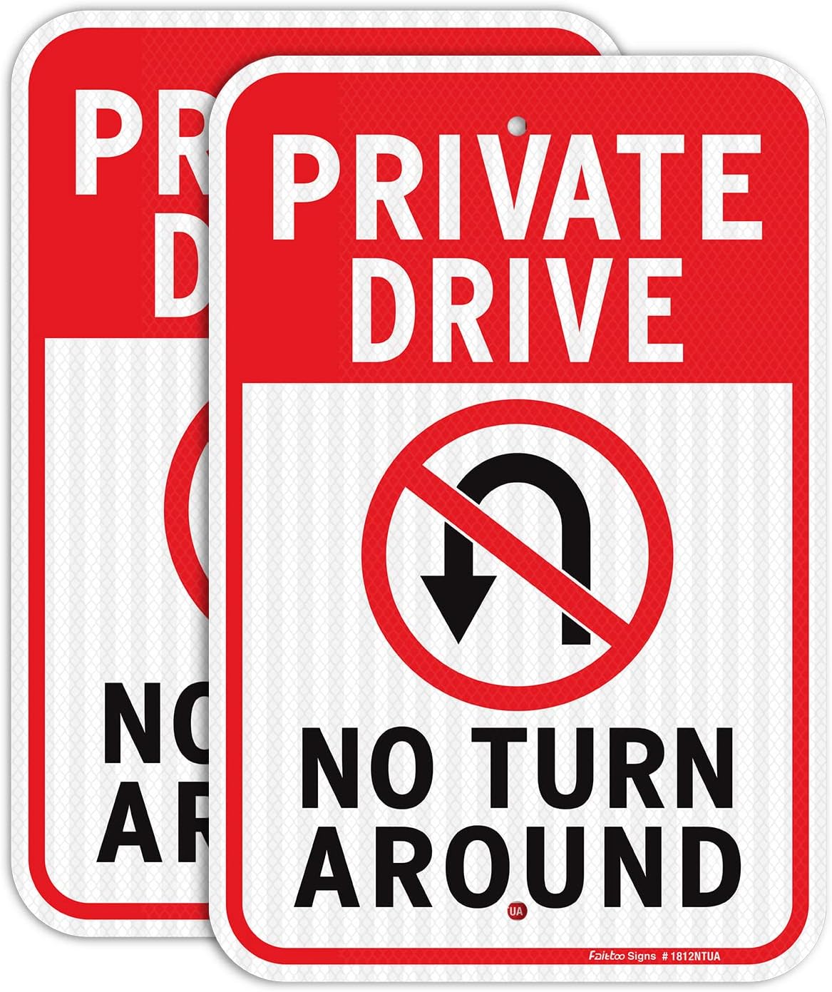 Private Drive No Turn Around Sign, 2-Pack 18 x 12 Inches Engineer Grade ...
